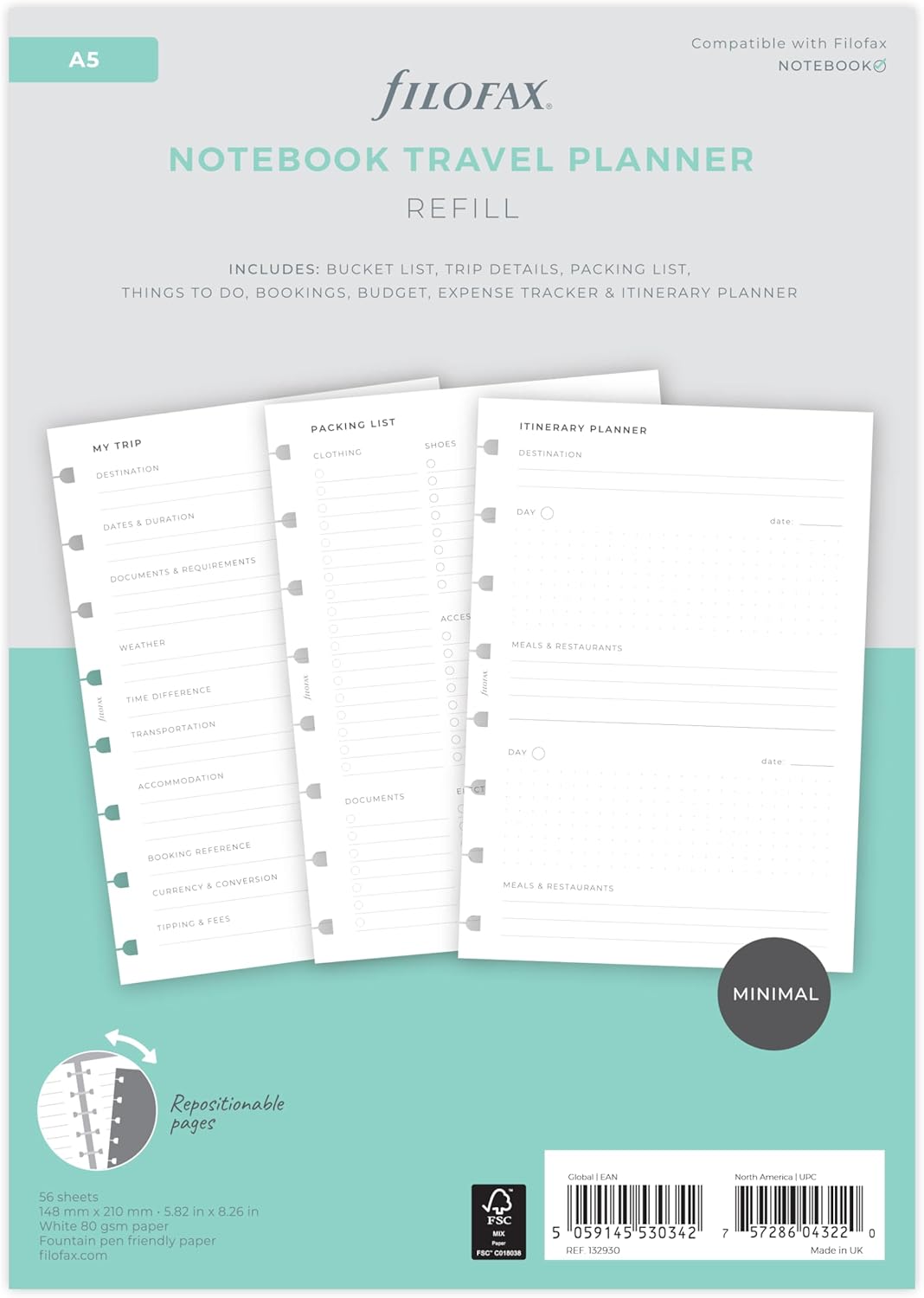 Amazon.com : Filofax Travel Planner Notebook Refill A5 : Office Products