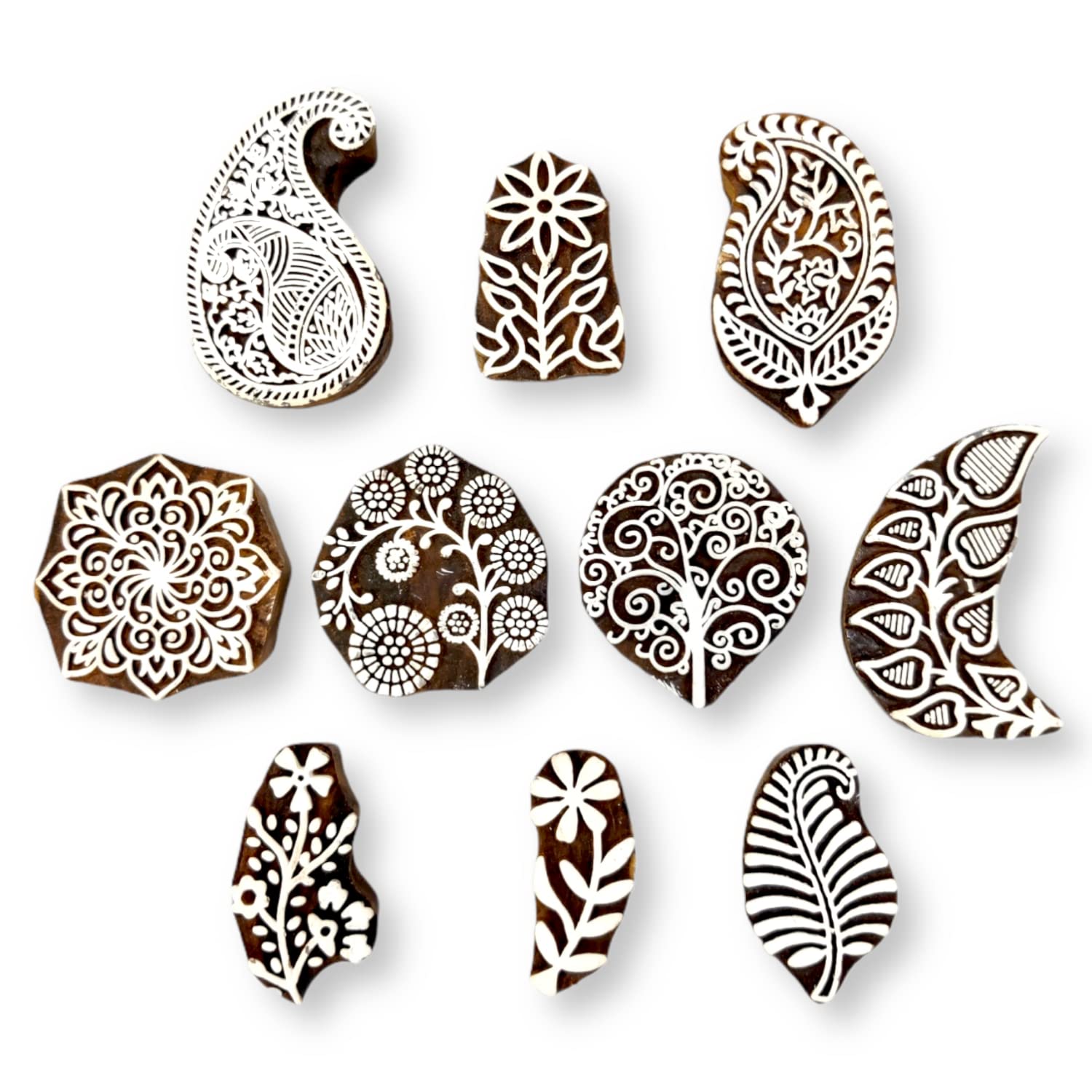 Hashcart | Set of 10 | Wooden Traditional Handcarved Paisley Floral ...
