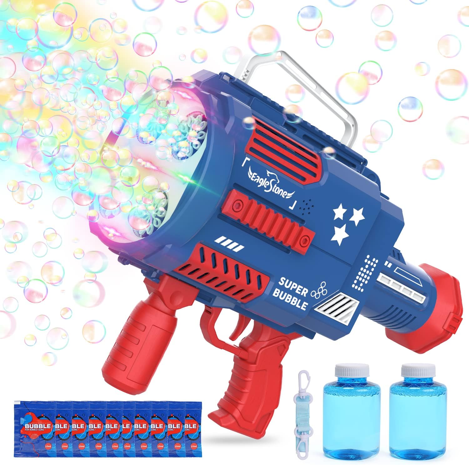 Amazon.com: EagleStone 2 Bubble Guns Machine for Toddlers, 8 Hole Light Up Bubble Maker with 4 ...