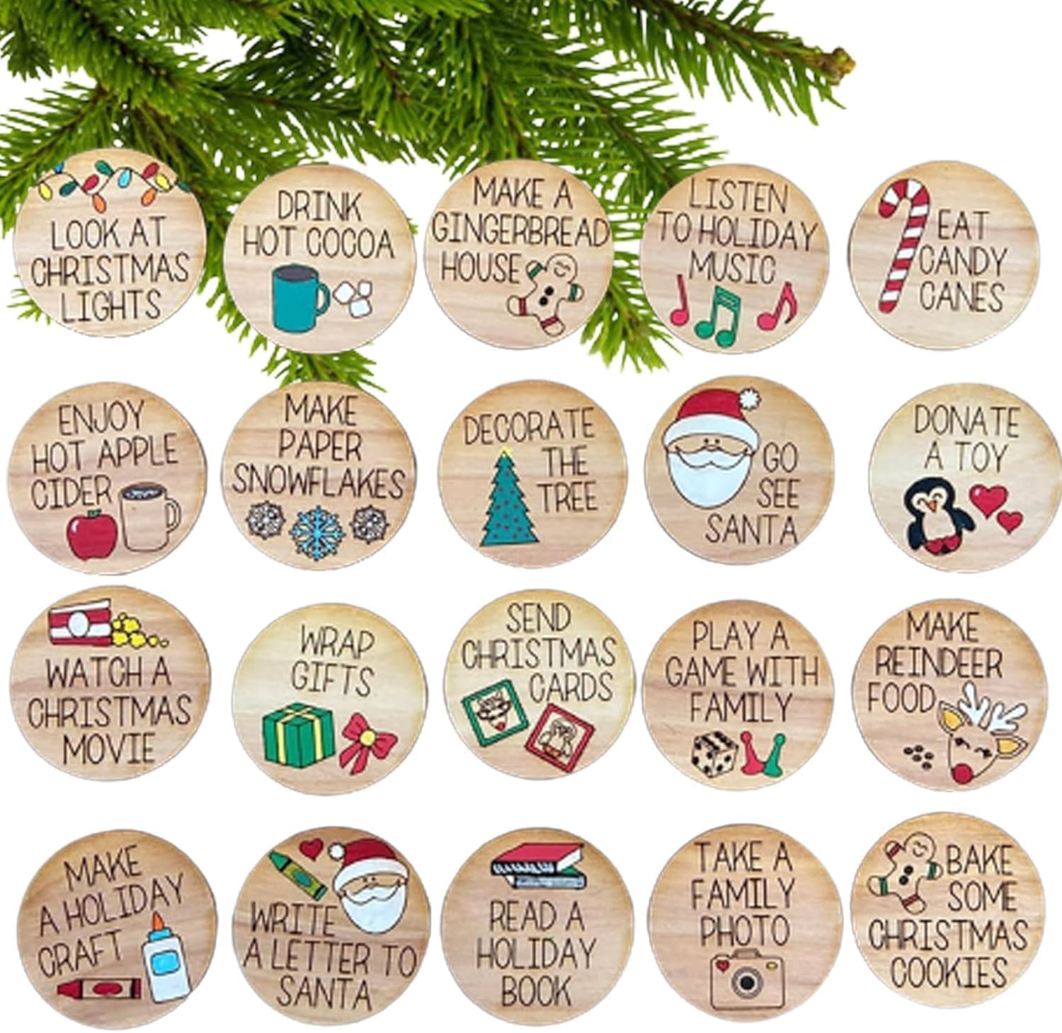 Christmas Countdown Tokens Set, Wooden Christmas Advent Tokens ...