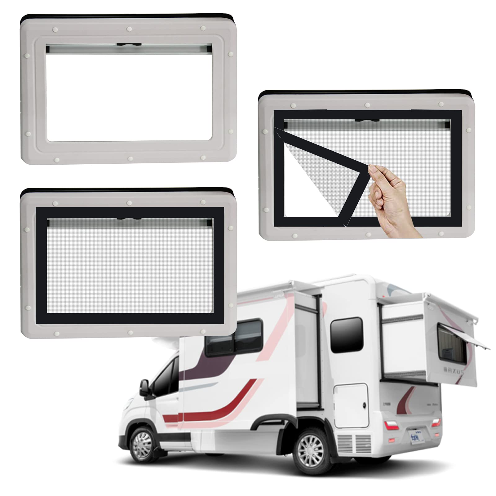 Window Screen with Black Upgraded Hook and Loop Adhesive Edging Frame ...