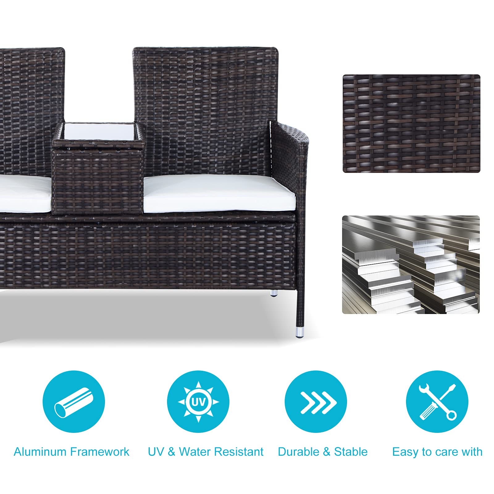 Buy Outsunny Garden Rattan 2 Seater Companion Seat Wicker Love Seat ...