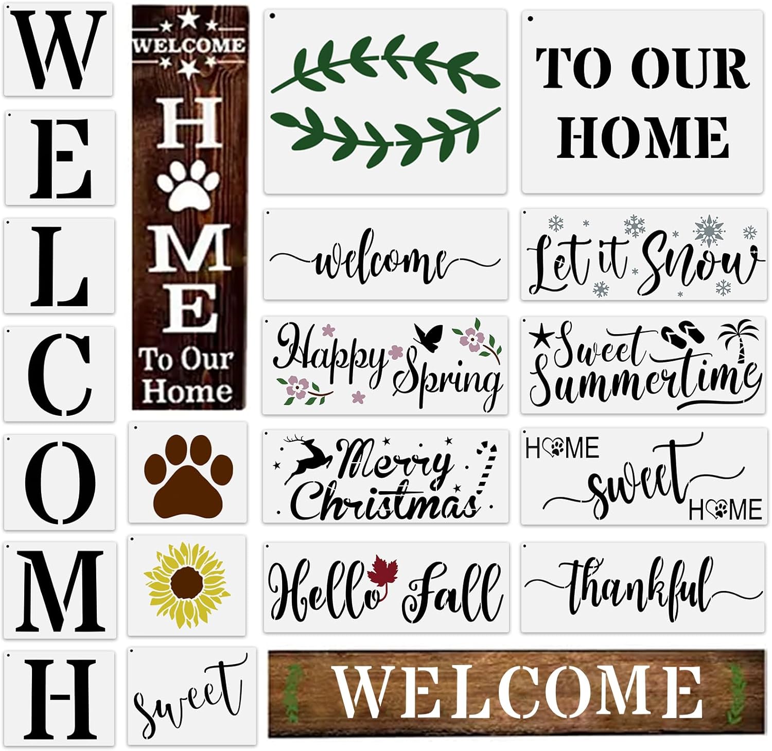 Amazon.com : UCEC 21 PCS Welcome Stencils Seasonal Stencils for ...