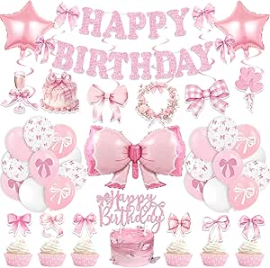 Amazon.com: Pink Bow Birthday Party Decorations Girl Bow Themed Party ...