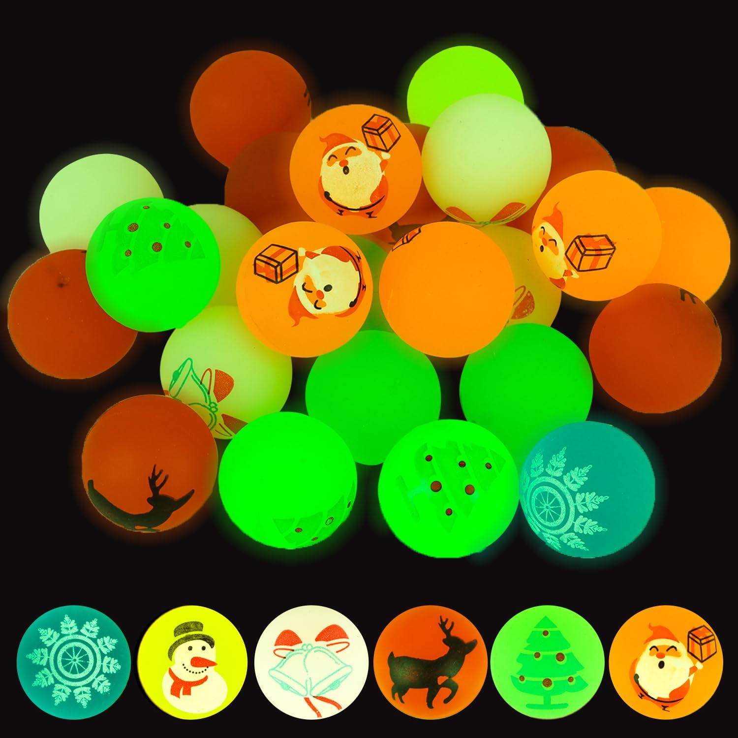DIYASY 30pcs Christmas Bouncy Balls 6 Styles Glow in the Dark Bouncing ...