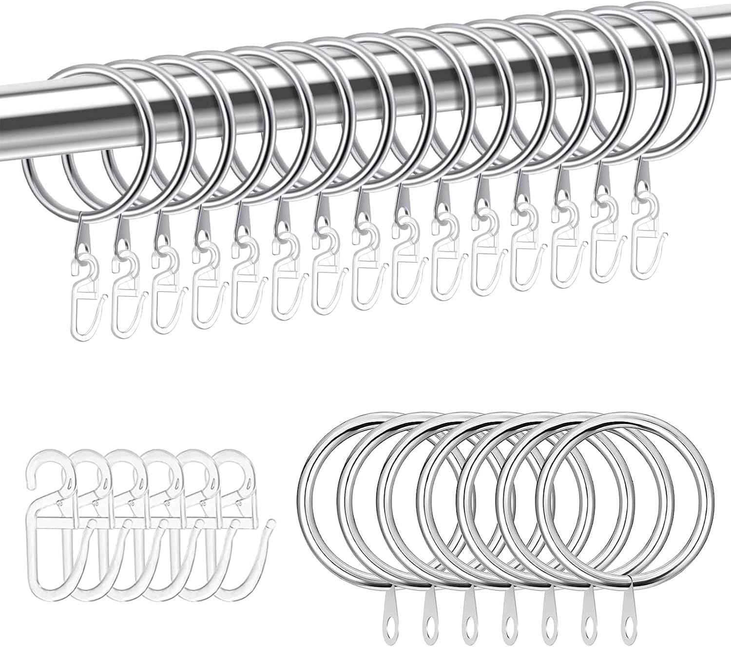 EnixwH 30 Pièces Métal Anneaux de Rideaux, Anneaux pour Tringle à ...