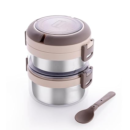 Ganesh Stainless Steel 2 Layer Portable Lunch Box with Attractive Spoon ...