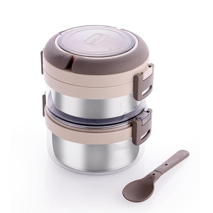Ganesh Stainless Steel 2 Layer Portable Lunch Box with Attractive Spoon ...