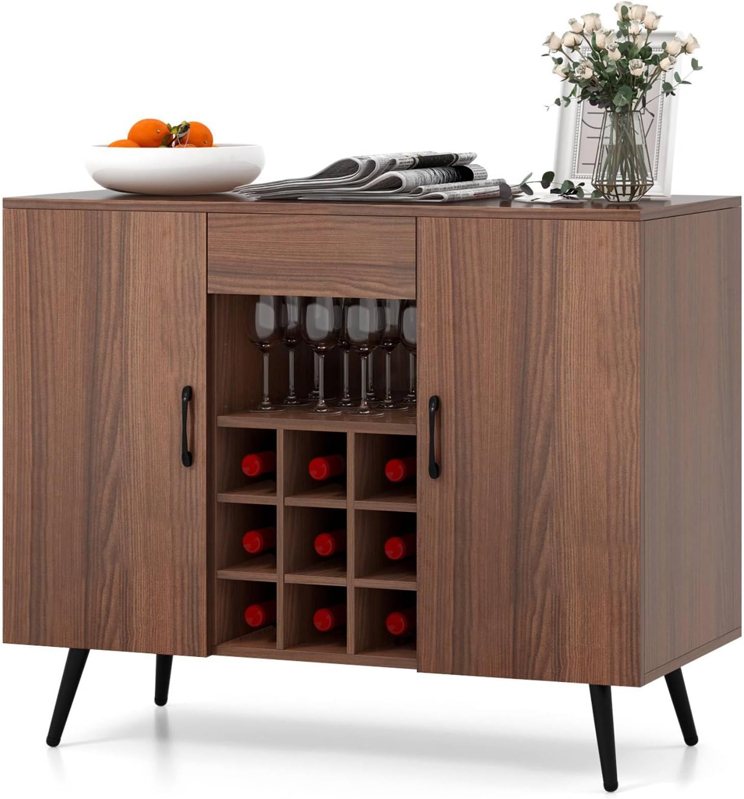 GiantexUK Wine Cabinet, Wooden Buffet Sideboard with Shelves, Removable ...