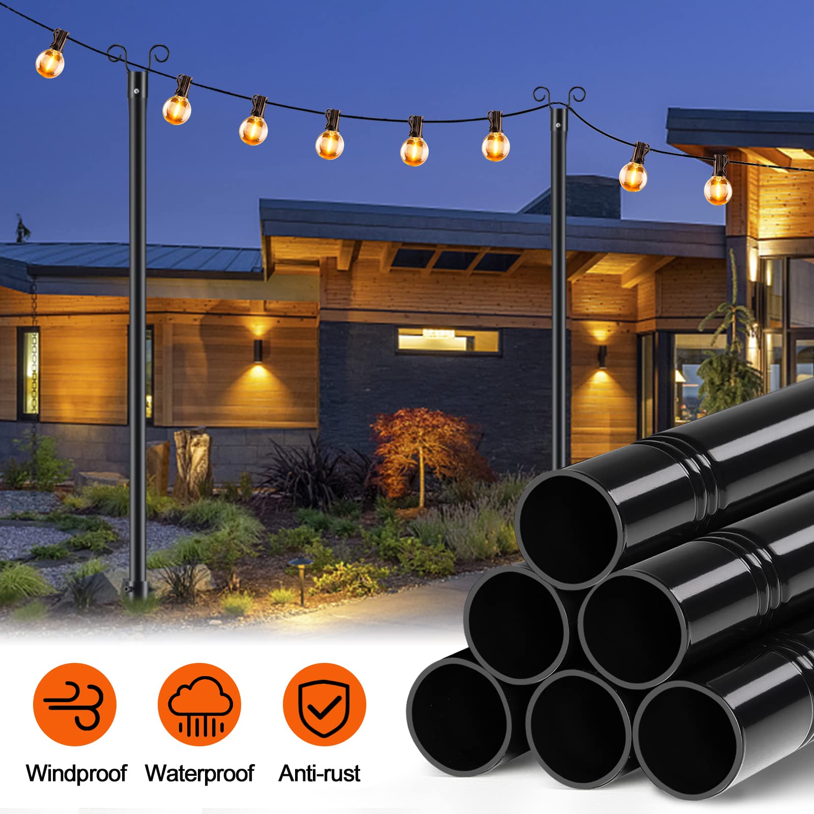Snapklik.com : Keplrend String Light Poles For Outside - 9.8FT Outdoor ...