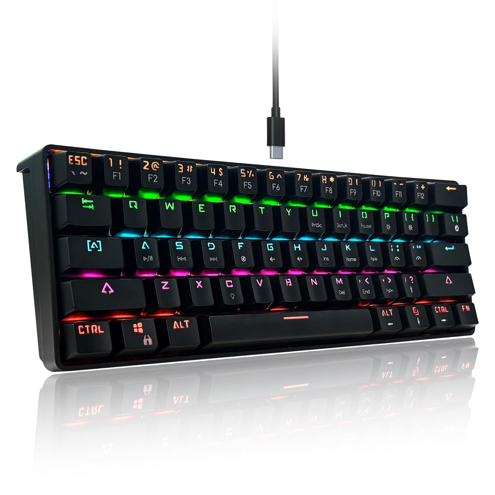SHANGZHAOYUAN Gaming Keyboard, 60% RGB Mechanical Keyboard, Ultra-Compact Hot Swappable Wired ...