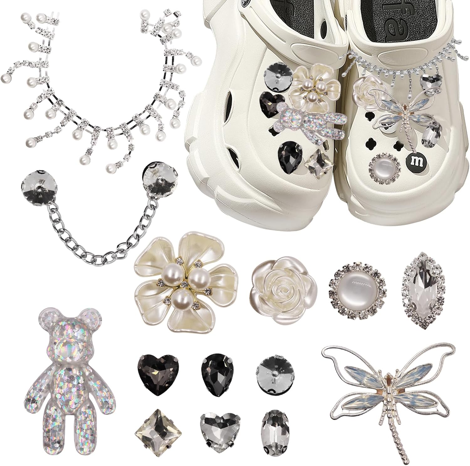 Shoe Charms for Croc, 19 Pcs Bling Chain Sparkly Gems Shoe Accessories ...