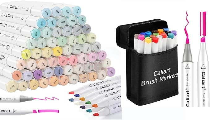 Amazon.com : Caliart 61 Colors Pastel Markers - 18 Double Tip Brush ...