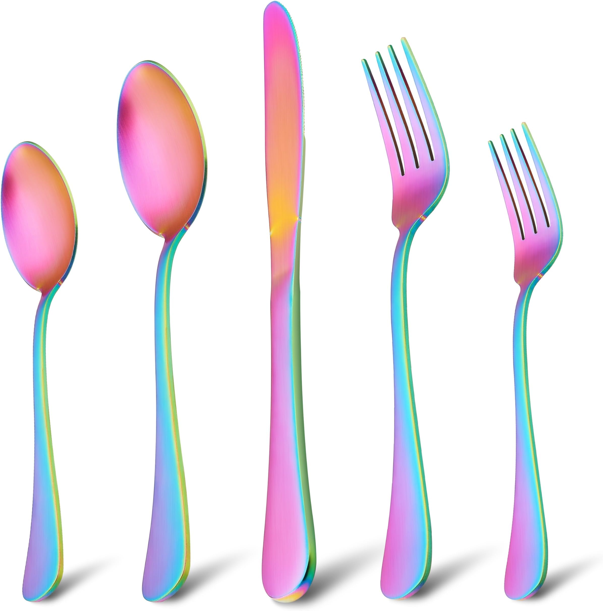 Amazon.com | 24-Piece Rainbow Color Flatware Set, Stainless Steel ...