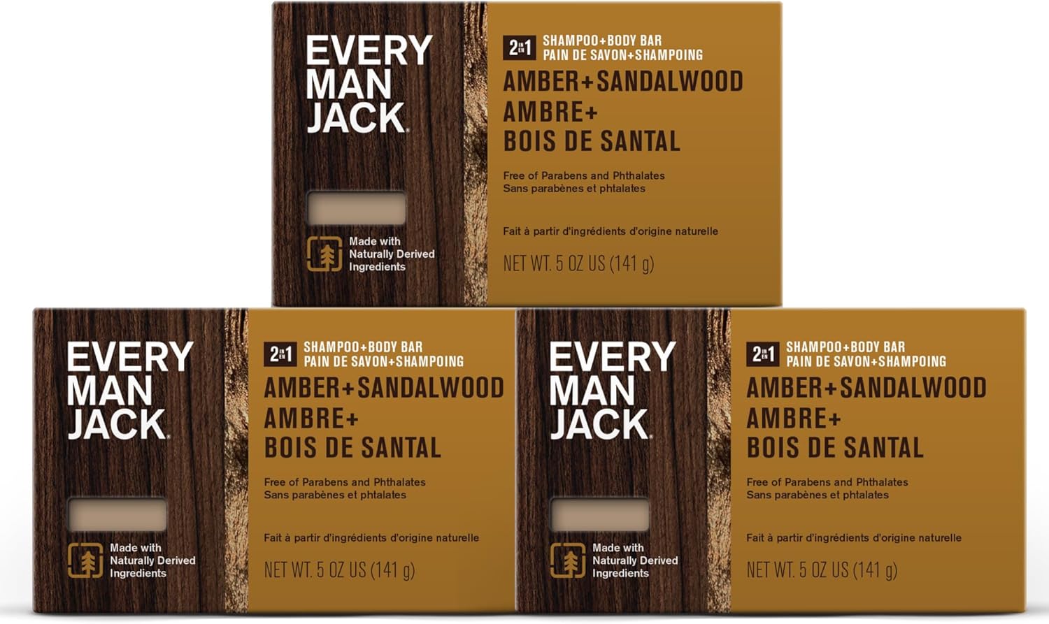 Every Man Jack Amber + Sandalwood Soap Bar for Body and Hair - Bar Soap ...