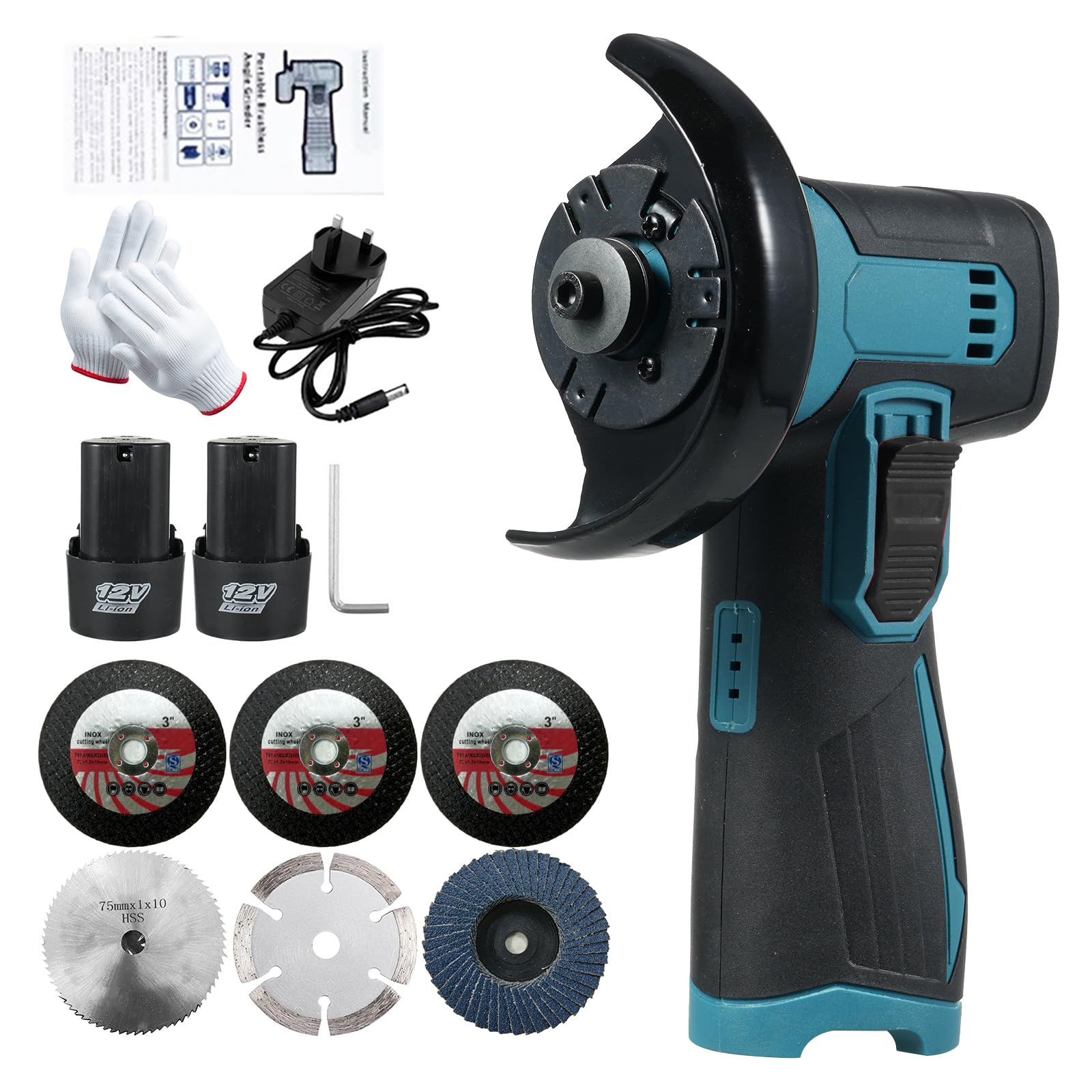 Vislone Mini Angle Grinder,Cordless Angle Grinder 12V,Grinding Disc 3 ...