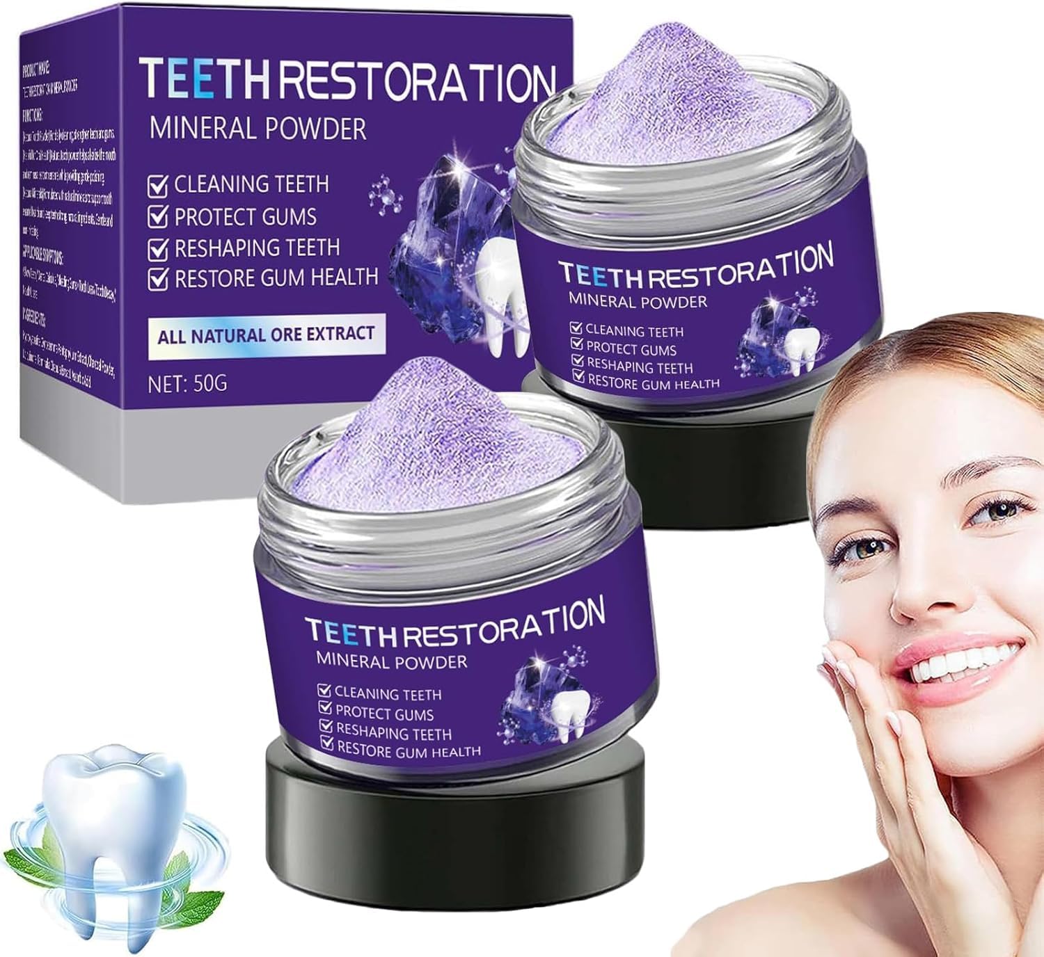 Amazon.com : 2Pcs Teeth Restoration Mineral Powder, Teeth Whitening ...