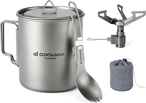 Amazon.com : Odoland Titanium Camping Cookware 750ML Titanium Pot with ...