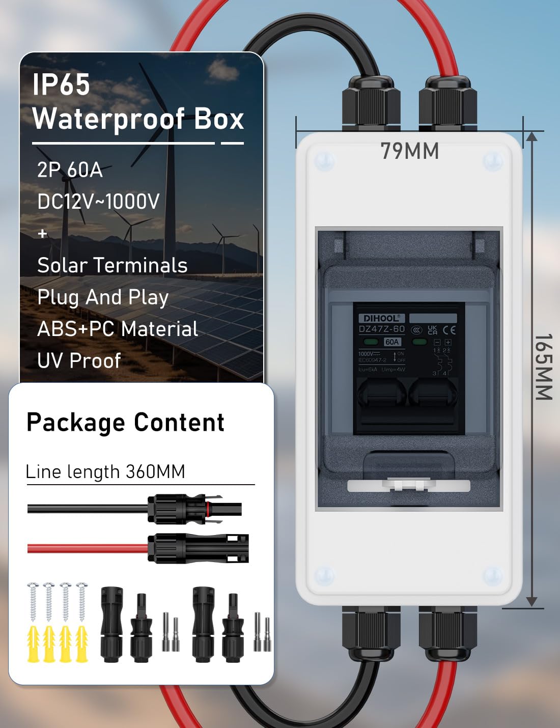 Snapklik.com : DC 1000V Circuit Breaker, Non Polarized, 60 Amp, 2 Pole ...