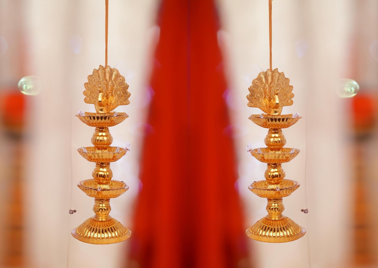 Buy Nabhya 15 Deep Hanging Peacock 3 Layer Electric Diya Deepak Light ...