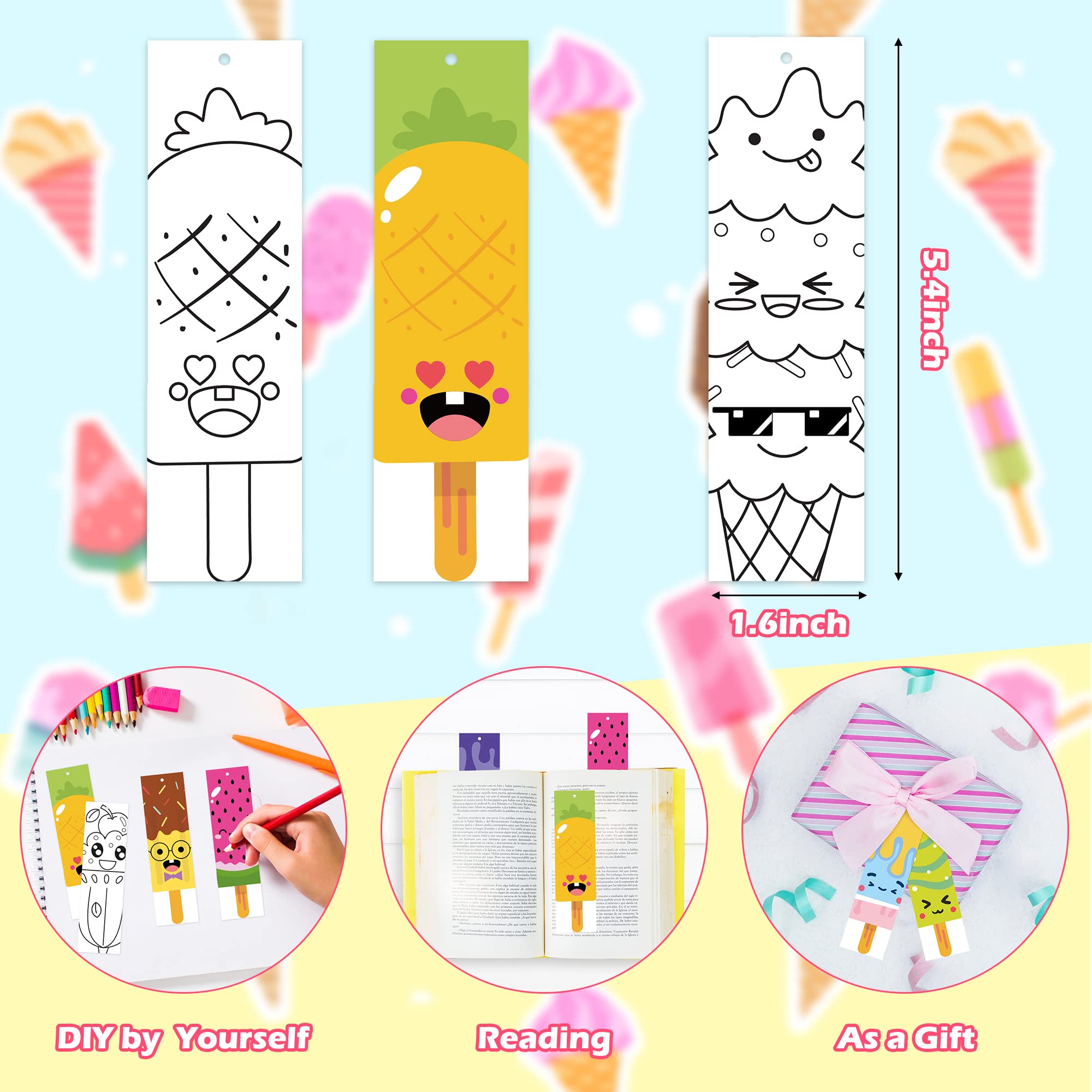 Snapklik.com : 75Pcs Ice Cream Color Your Own Bookmarks For Kids Summer ...