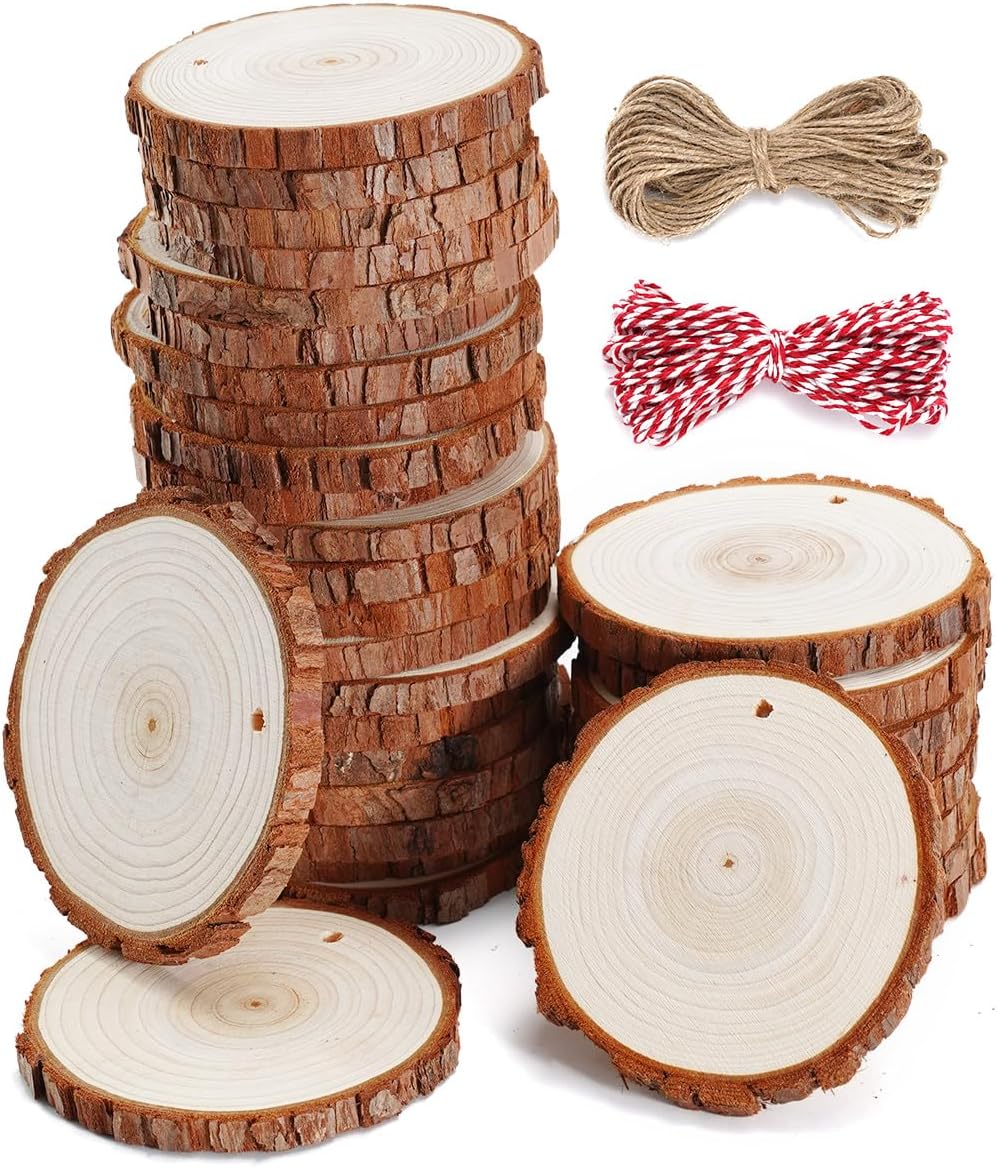 50 Pcs Natural Wood Slices 6-7cm Unfinished Predrilled Log Discs Wooden ...