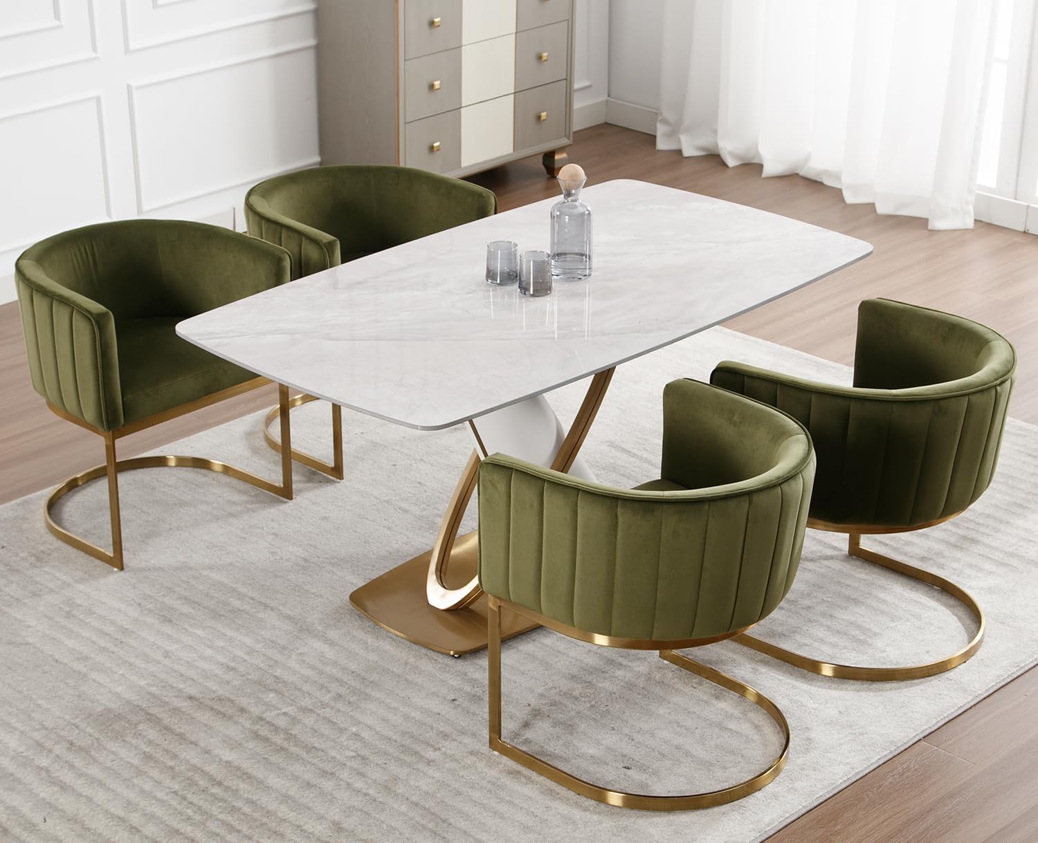 Amazon.com - Kmax Velvet Dining Chairs Set of 4 Modern Barrel Arm ...