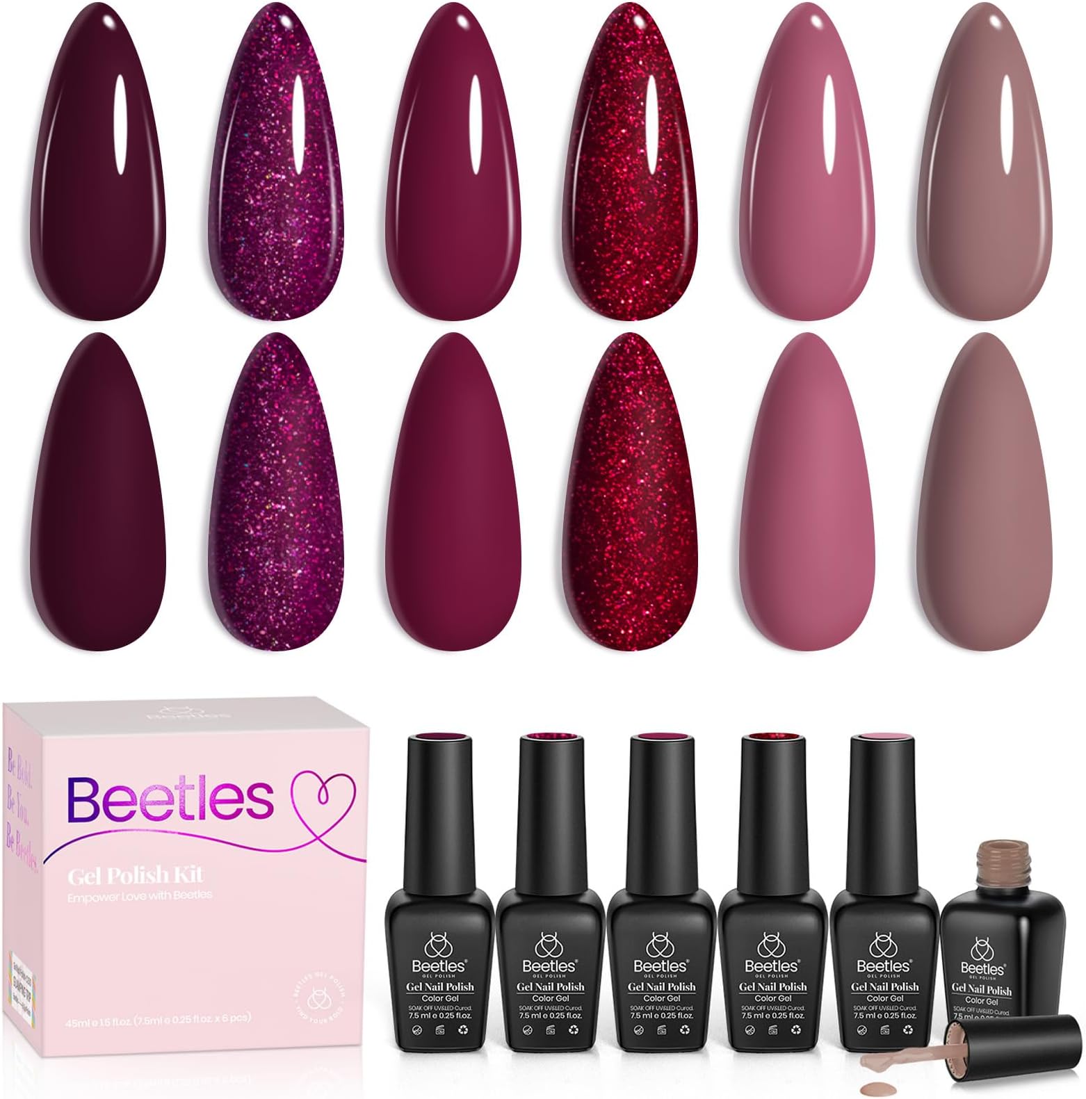 Amazon.com: Beetles Glitter Gel Nail Polish 6 Colors Red Green Blue Gel ...