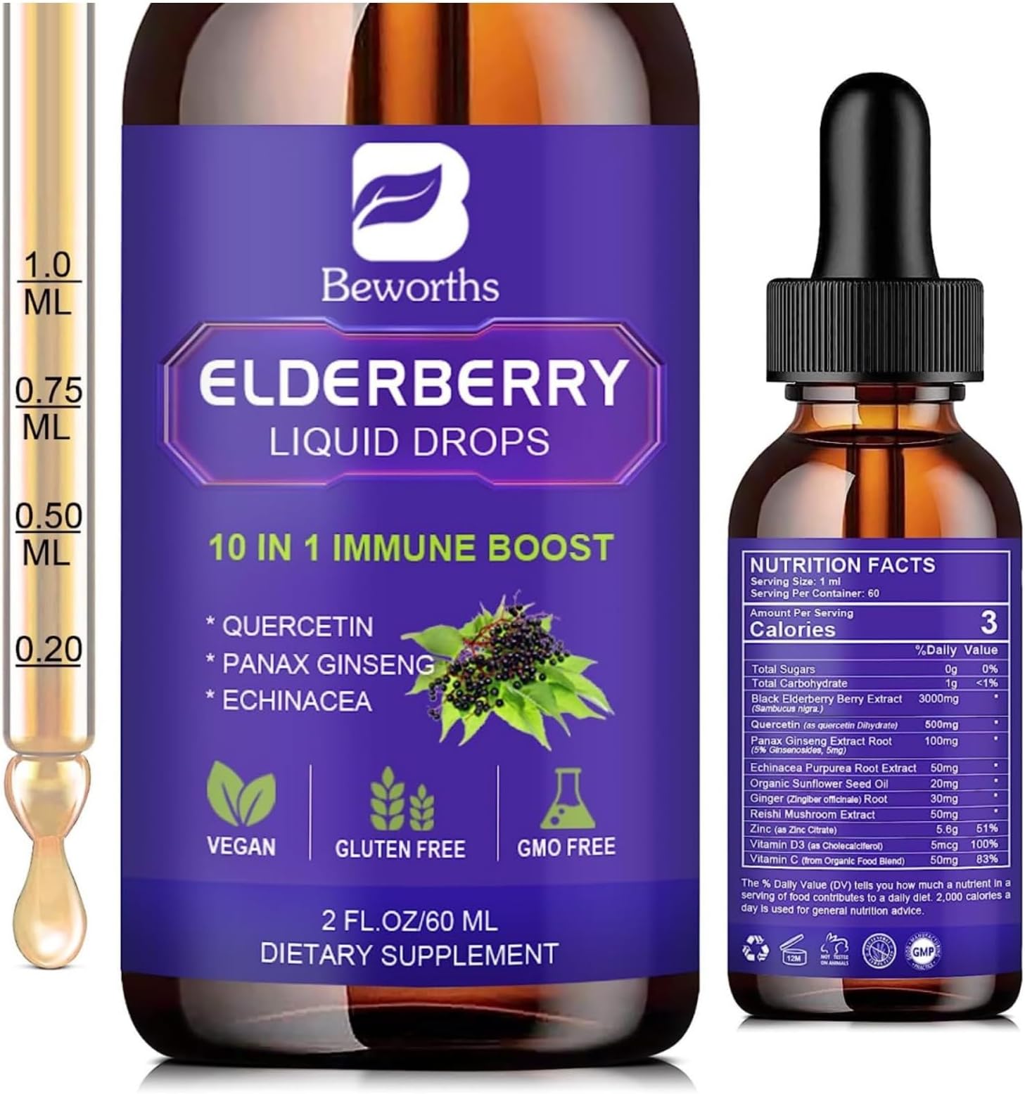 Amazon.com: Immune Support Liquid Drops Daily 5-In-1 Immunity Vitamins ...