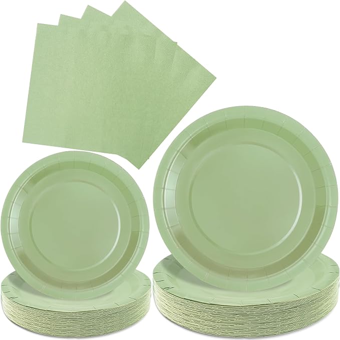 Amazon.com: WYQJHKV Sage Green Paper Plates,100 Pcs-50 Pcs Sage Green ...
