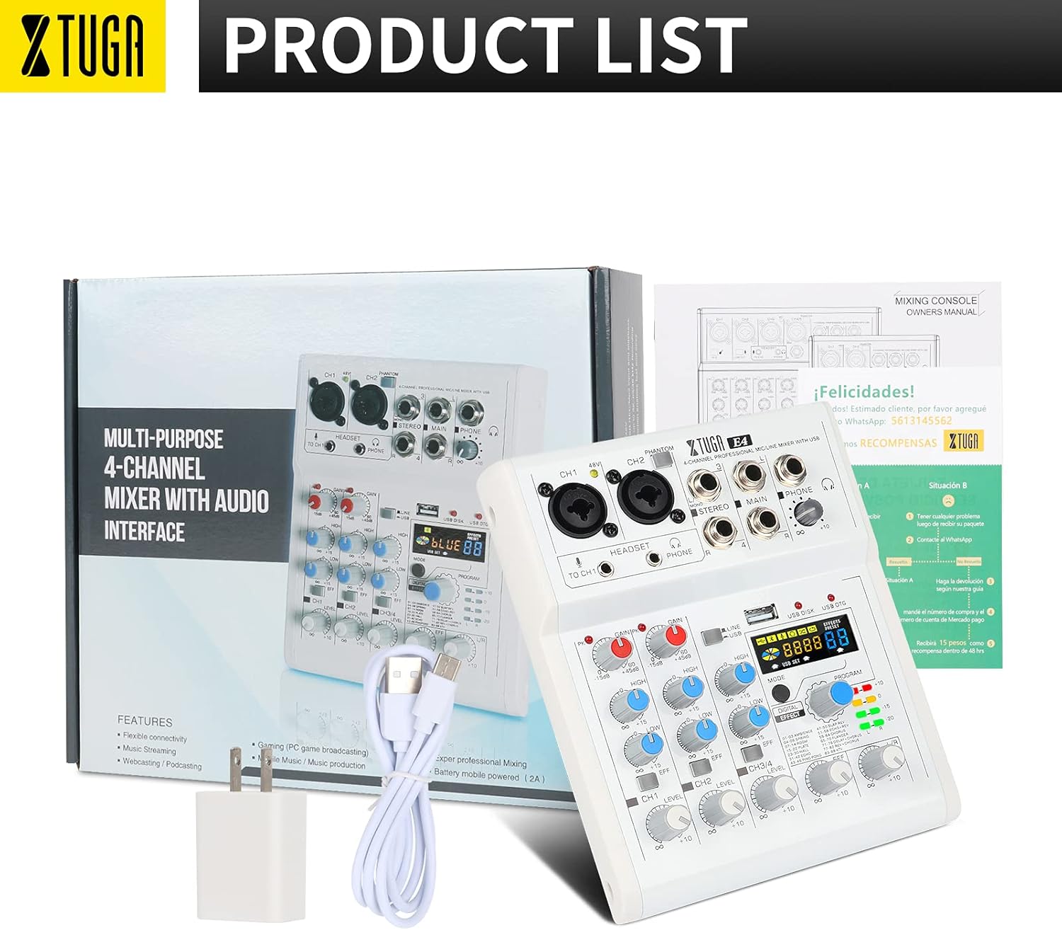 XTUGA E4 4 Channel Audio Mixer with DSP, USB, and Morocco | Ubuy