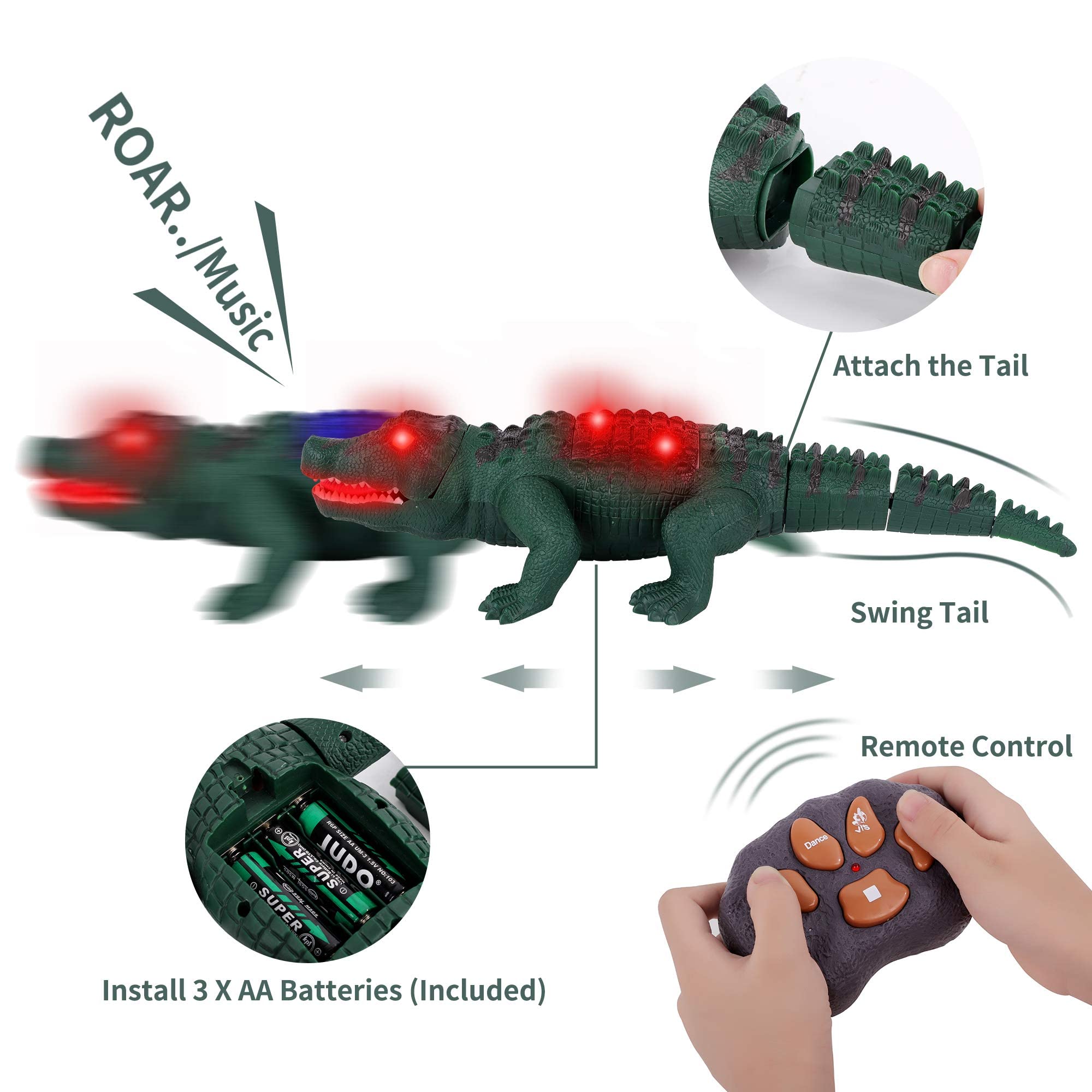 Figoal Remote Control Alligator With Led Lights Walking And Roaring ...