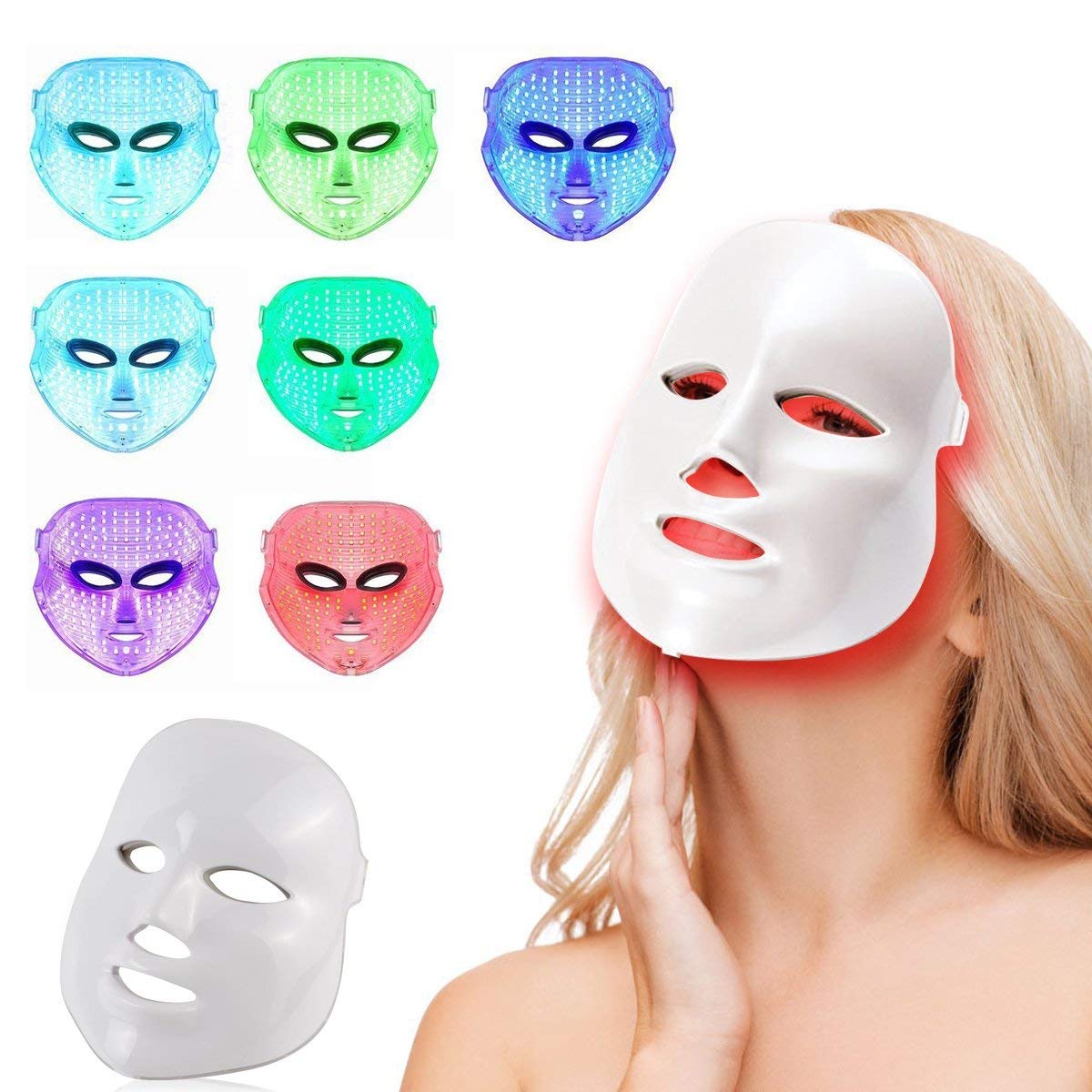 Led Face Mask Light 7 Led Light Therapy Facial Skin Care Mask - Blue ...