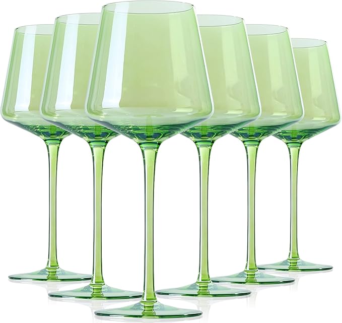 Amazon.com | Physkoa Green Wine Glasses Set - 6-16oz Modern Colored ...