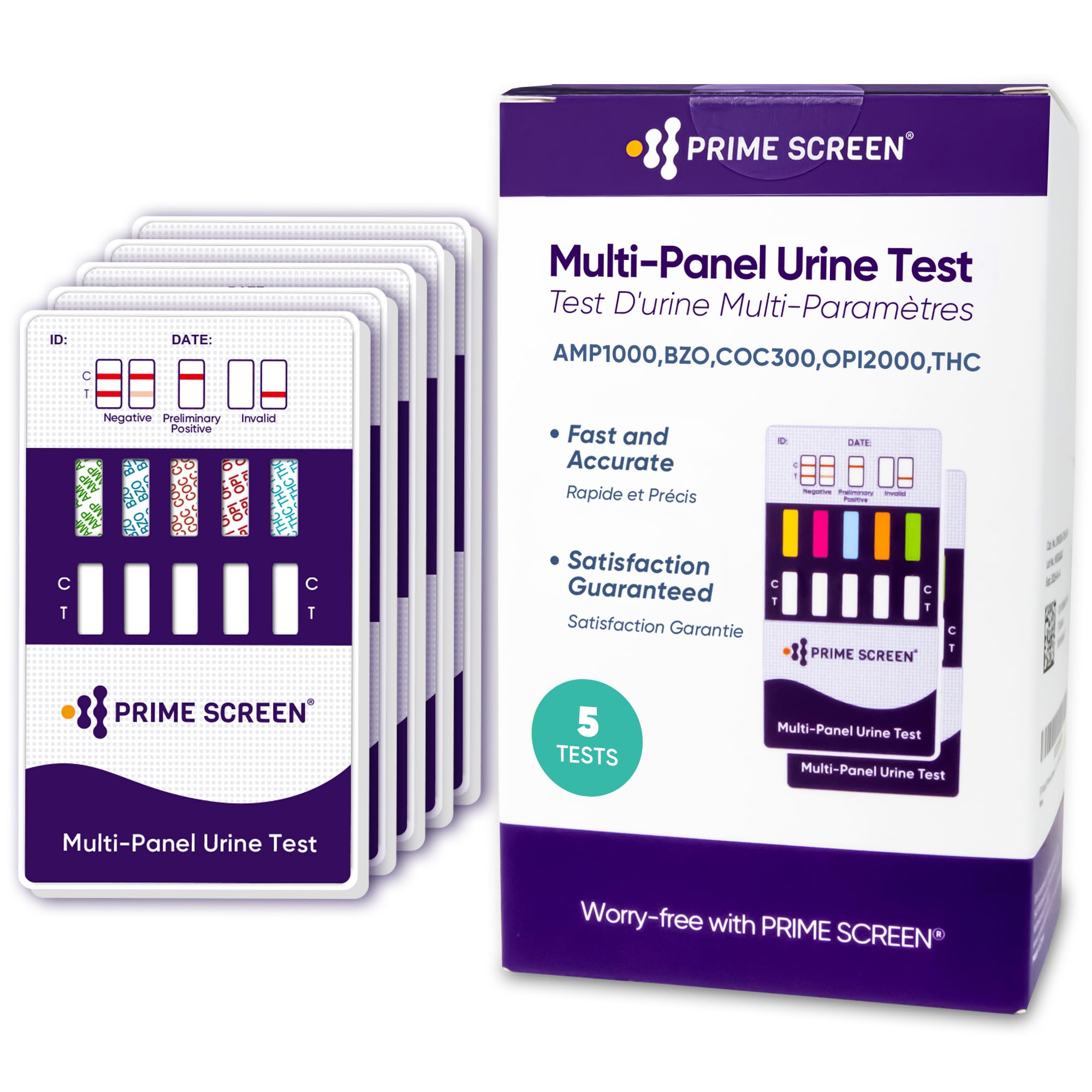 Prime Screen [5 Pack] 5 Panel Urine Drug Test Kit (THC, BZO, COC, OPI ...