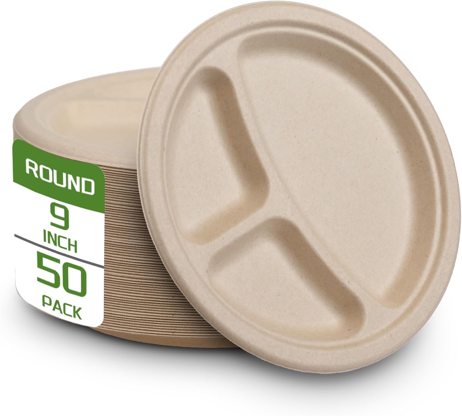 Amazon.com: ALQjuEco 9"" Paper Plates [50-Pack] 3 Compartment ...
