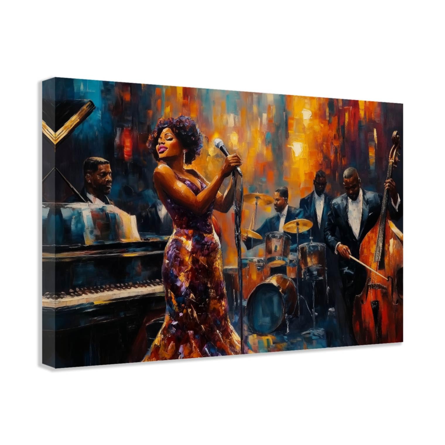 Amazon.com: SWQYLB African American Music Wall Art Jazz Band Painting ...