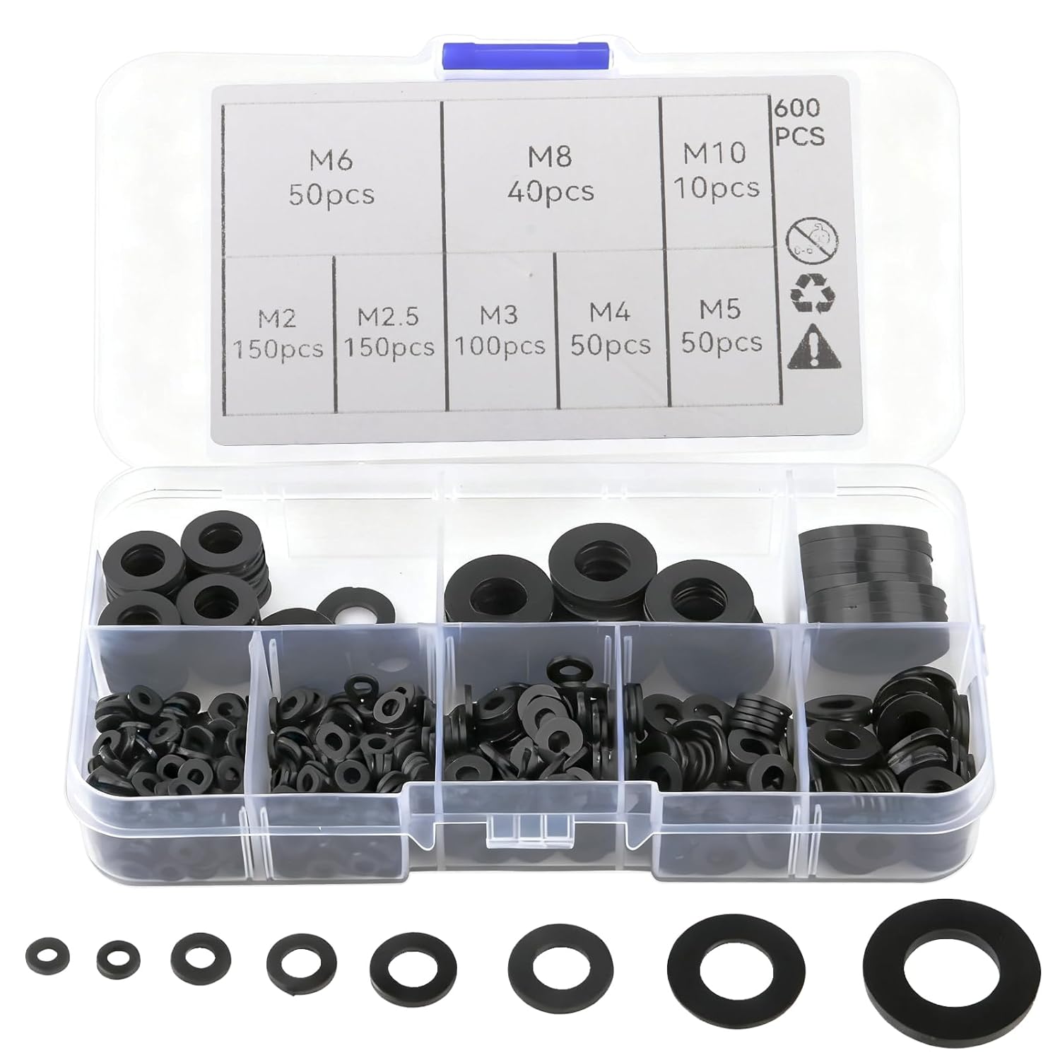 600 Pcs Nylon Washers Black Flat Plastic Spacers Washers Assorted Round ...