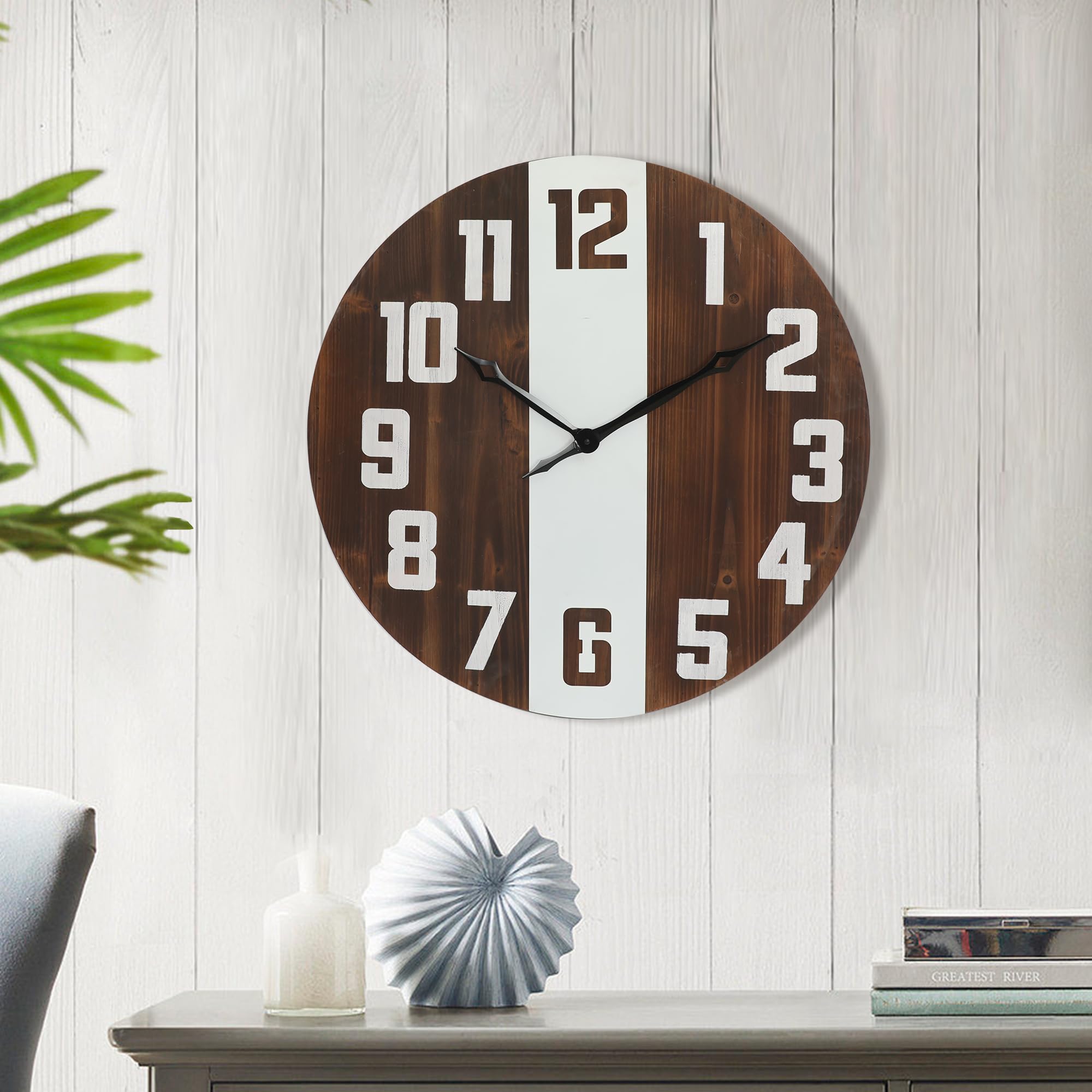 RiteSune 24 Inch Modern Numerals Wall Clock, Large Wood Battery ...