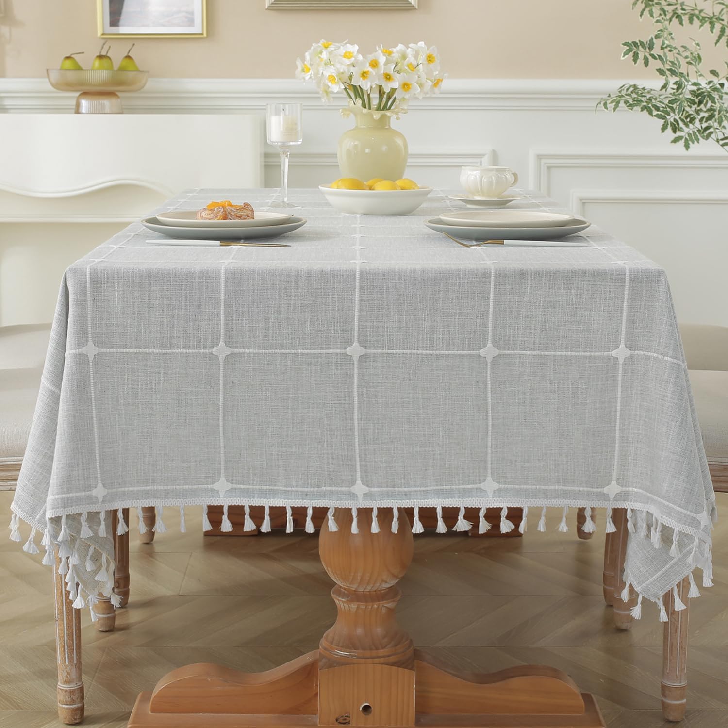Amazon.com: Cotton Linen Rectangular Tablecloth Tassel Plaid Table ...