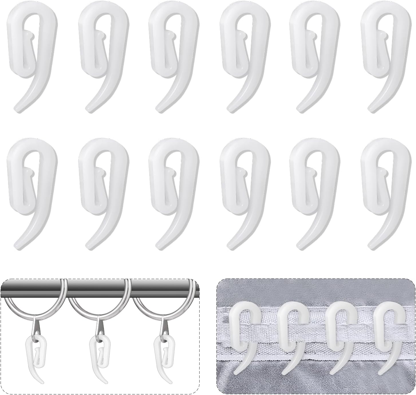 Curtain Hooks Plastic White Pack of 100, 2.8x1.2cm, Premium Drapery ...