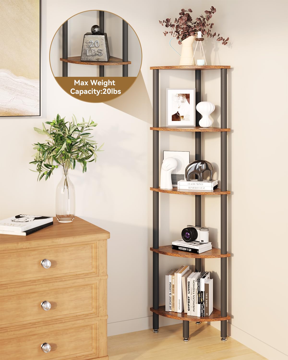 Snapklik.com : 5 Tier Corner Shelf Stand,Industrial Corner Display Rack ...