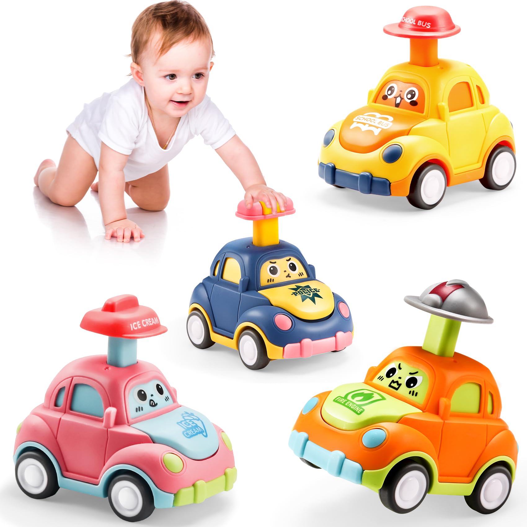 Castaroud 4 Pack Press and Go Car Toys for Toddlers 1-3, First Birthday ...
