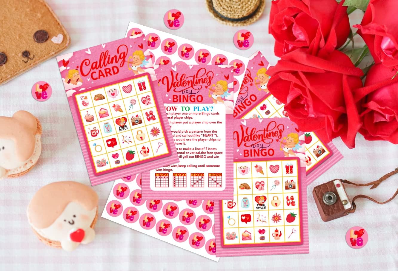 FLYAB Juegos de bingo de San Valentín para niños 26 jugadores tarjetas ...