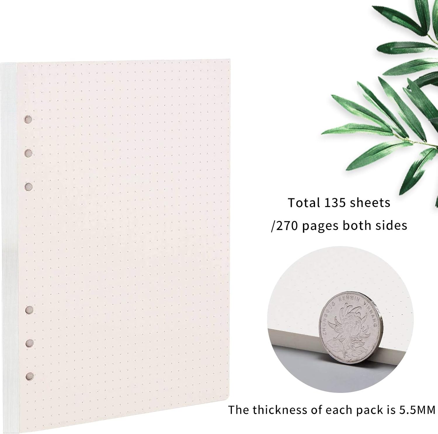 JOYISEN 3 Pack Refills Paper A5 Binder Refill Paper with 6 Holes Dotted ...