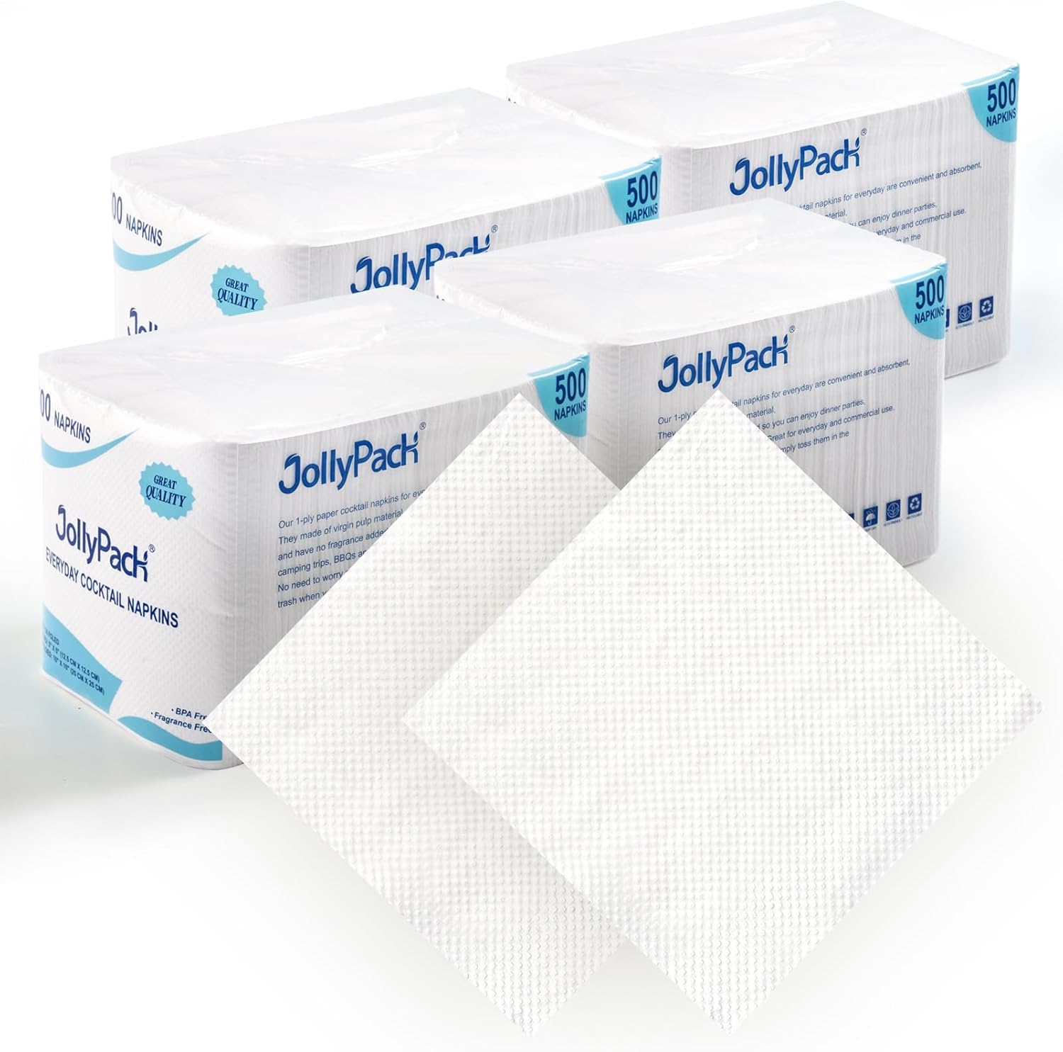Amazon.com | JollyPack 2000 Count White Beverage Napkins - 1-Ply 4.9 x 4.9 Folded Bulk Cocktail ...