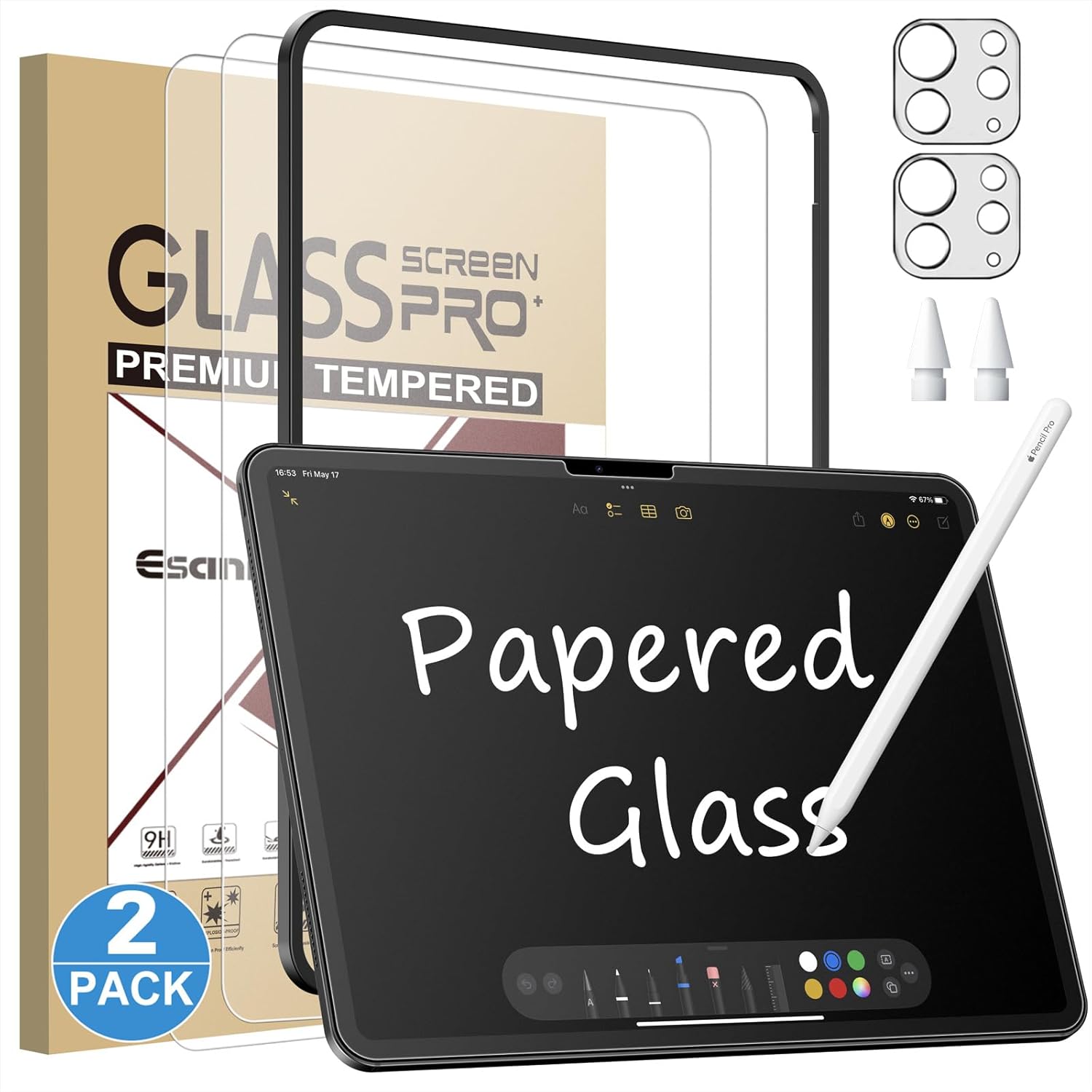 Amazon.com: Esanik [2+2 Pack Like Paper Glass Screen Protector for iPad ...