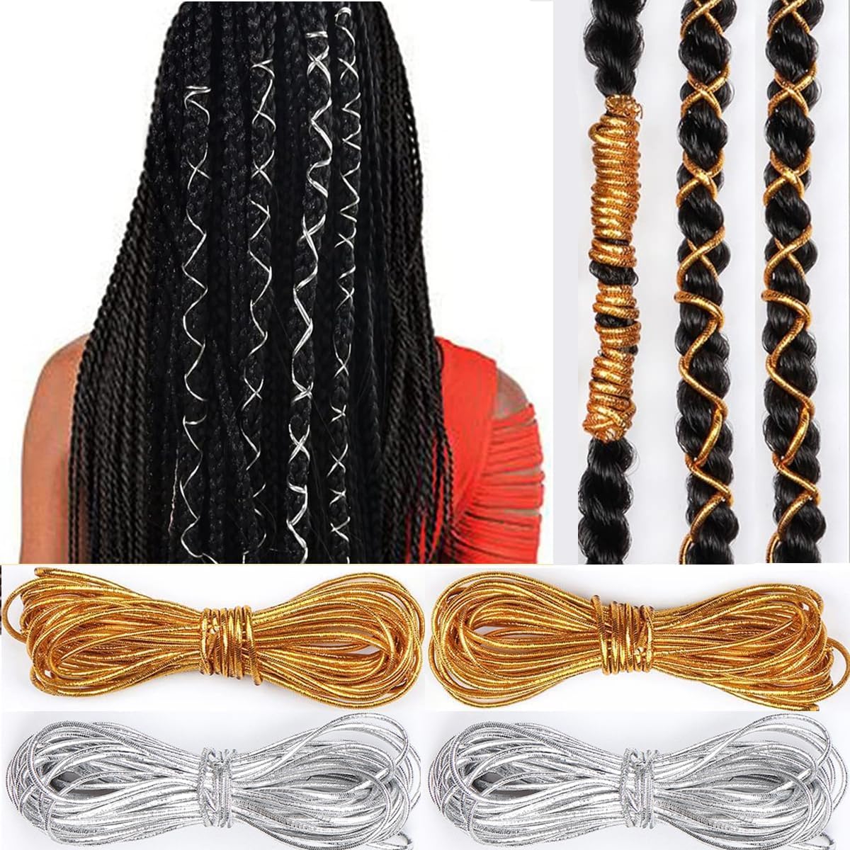 Amazon.com: 4 Pieces 5M Elastic Cords Braids Hair Dreadlock Braids Hair ...
