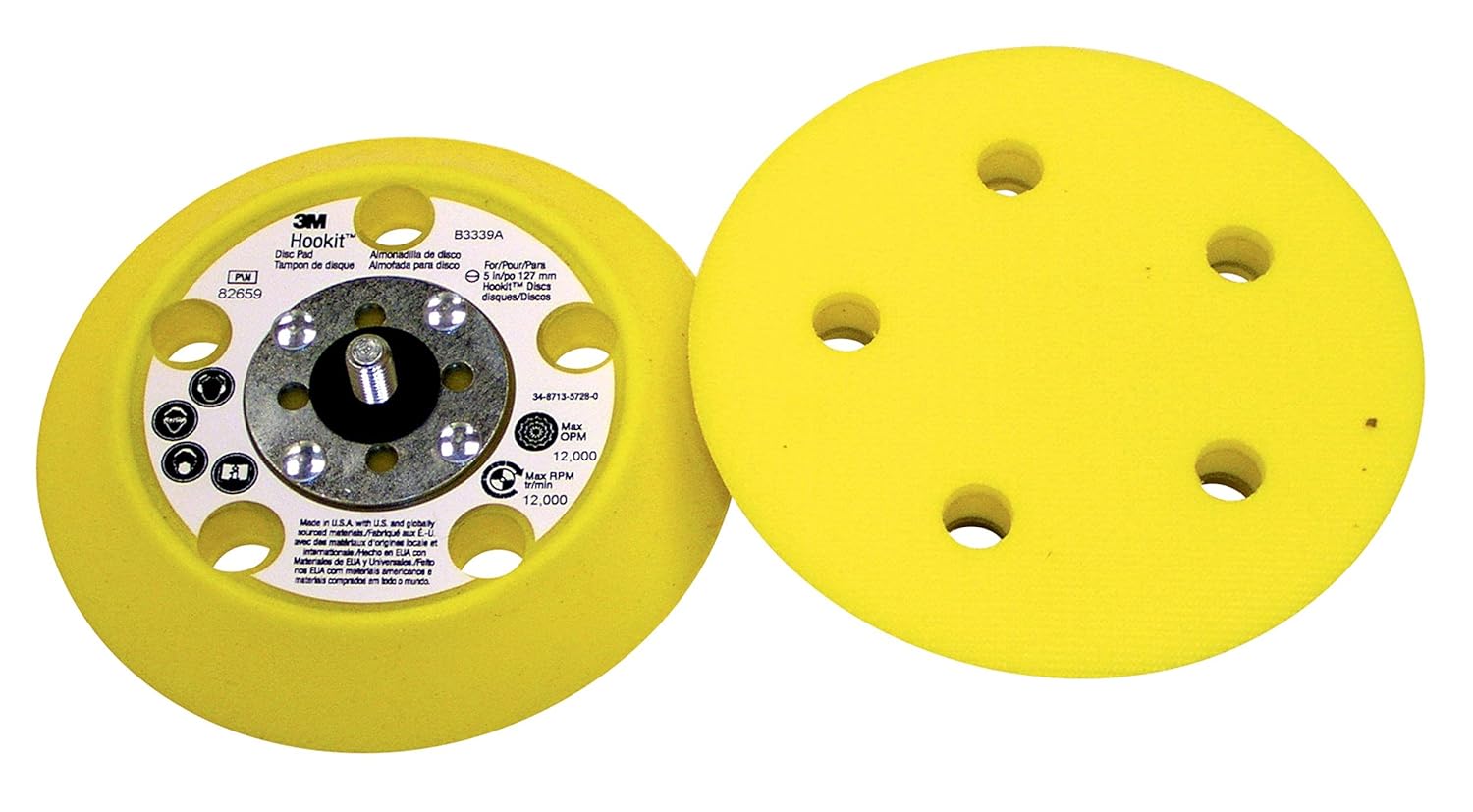 3M Hookit 82659 Medium Yellow Disc Pad - 5 in DIA - 3/4 in Thick ...