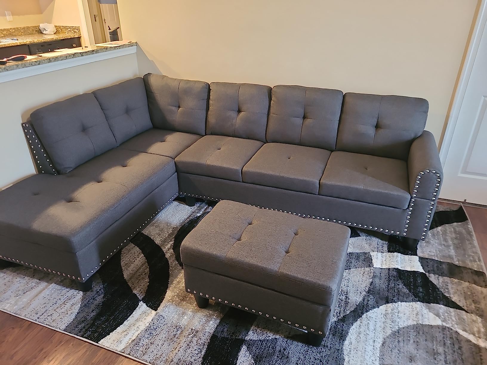 Devion Furniture Polyester Fabric Sectional Sofa In Gray at Caitlyn ...
